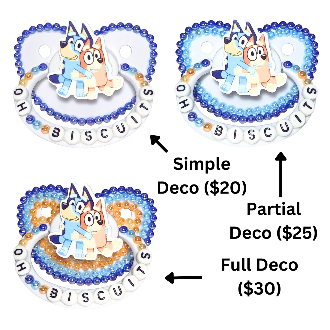 Baby Bear Pacis Adult Pacifier "Oh Biscuits" White Bluey and Bingo Adu ...