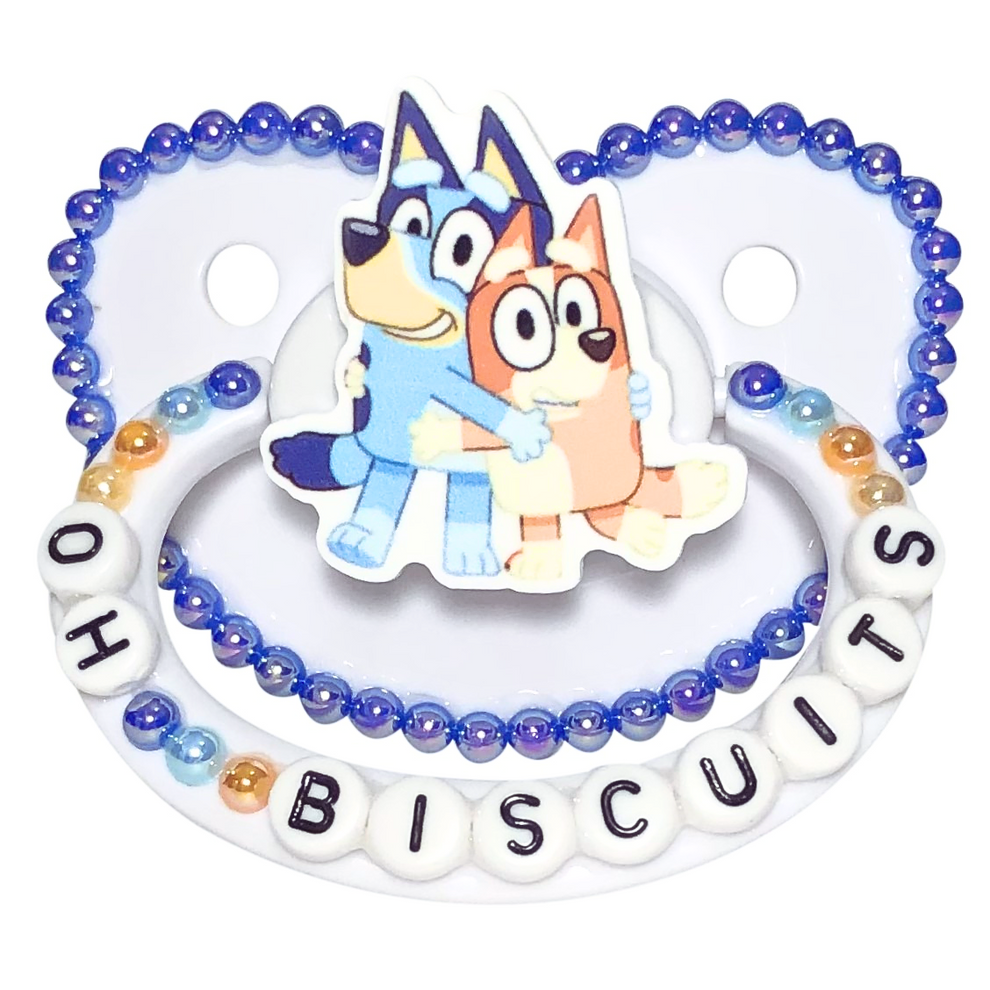 Baby Bear Pacis Adult Pacifier "Oh Biscuits" White Bluey and Bingo Adu ...